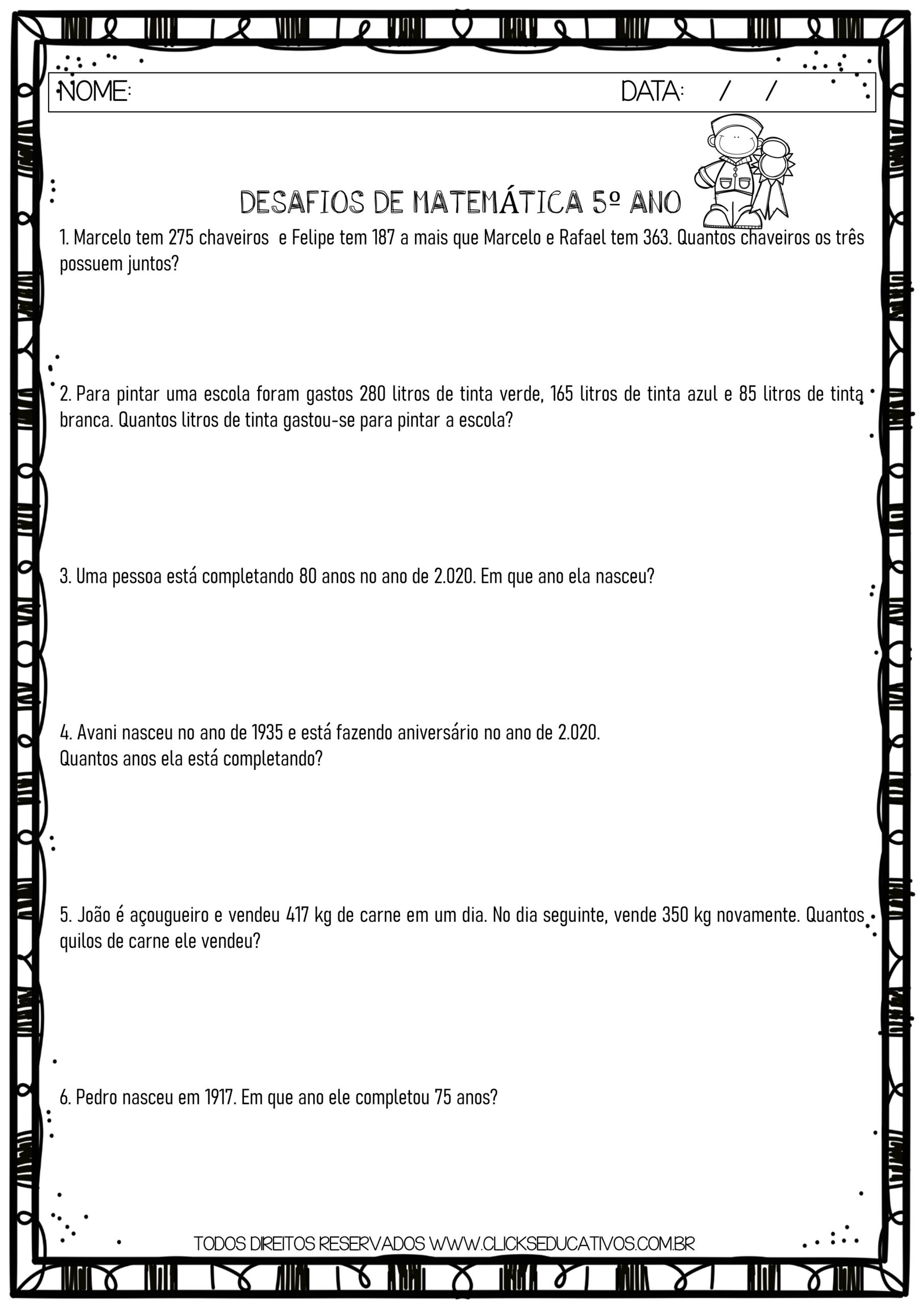 Desafios de matemática 5º ano